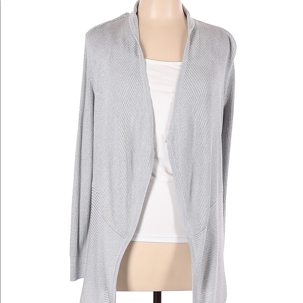 Whbm Silver Metallic Cardigan - Gem